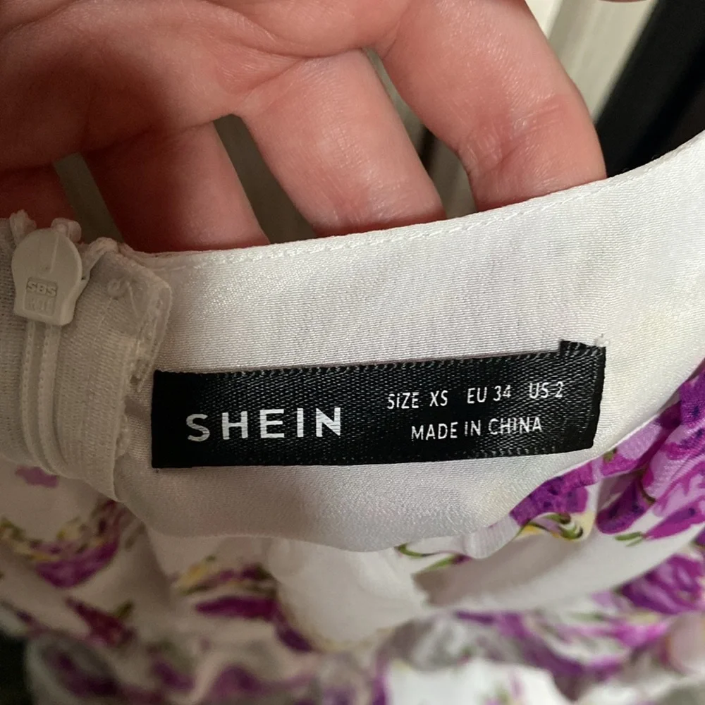 SHEIN | Dresses | Shein White Dress With Purple Floral Design | Poshmark
